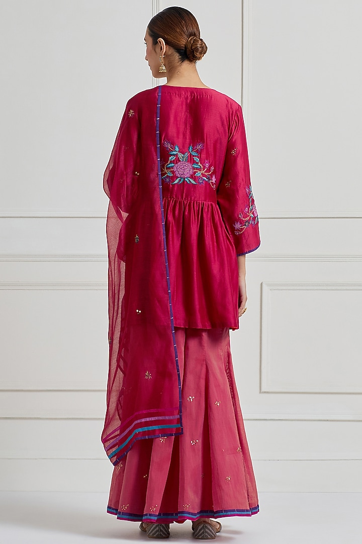 Crimson Red Chanderi Kalidar Sharara Set Design by Naina Arunima at ...