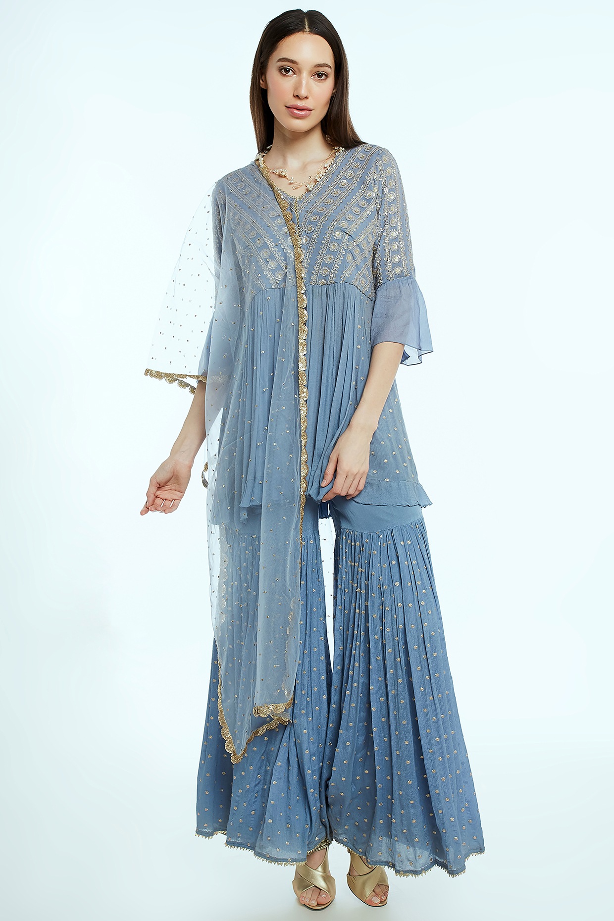 Sky Blue Embroidered Sharara Set by NIsha Ajmera at Pernia's Pop Up ...
