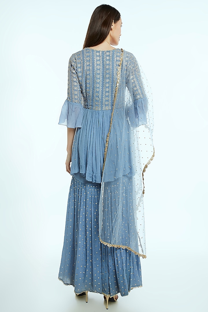 Sky Blue Embroidered Sharara Set by NIsha Ajmera at Pernia's Pop Up ...