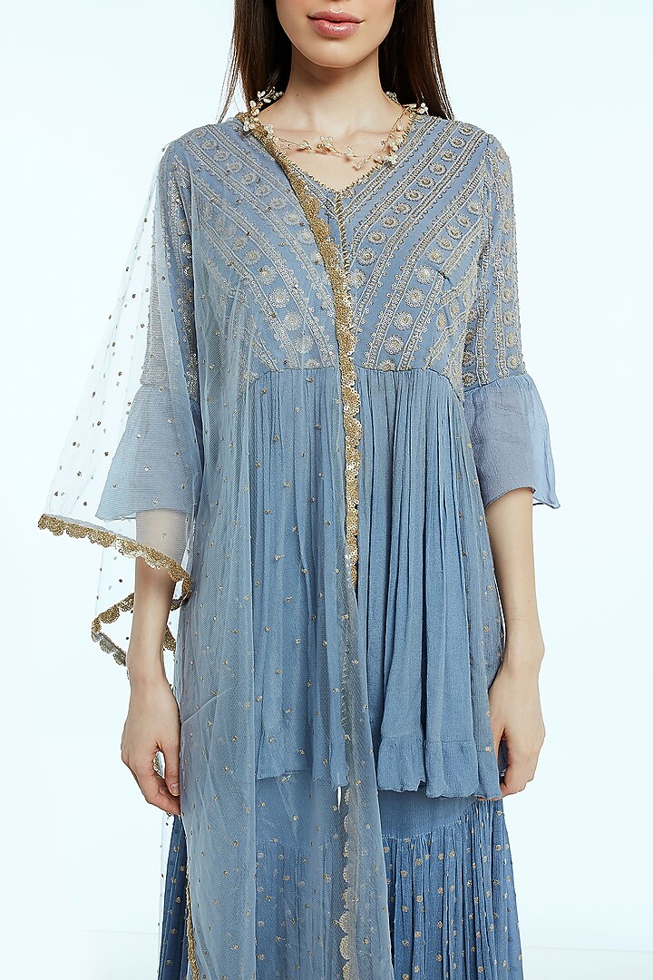 Sky Blue Embroidered Sharara Set by NIsha Ajmera at Pernia's Pop Up ...