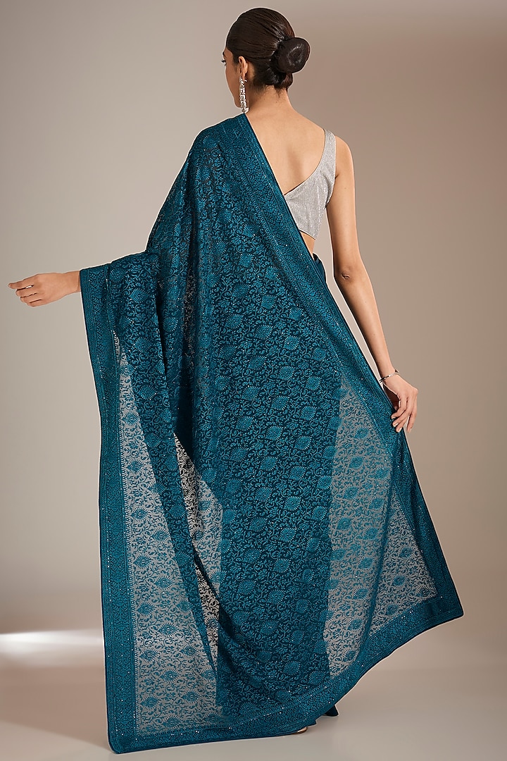 Blue Georgette Resham Thread Work Saree Set by Narmadeshwari at Pernia ...