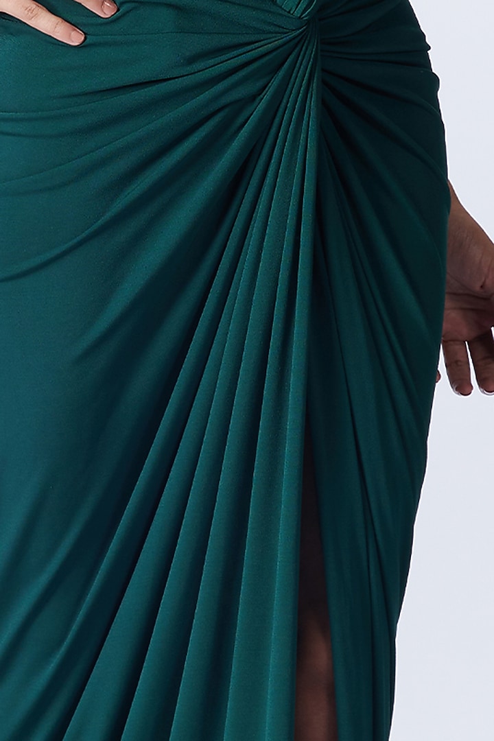 Emerald Green Poly Jersey Corset Gown Saree by S&N by Shantnu Nikhil at ...
