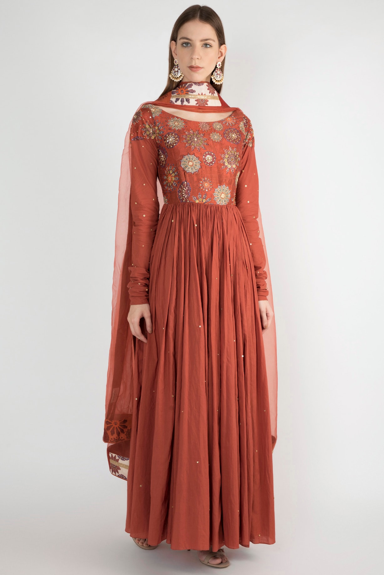 Rust Embroidered Anarkali With Dupatta by Natasha J at Pernia's Pop Up ...
