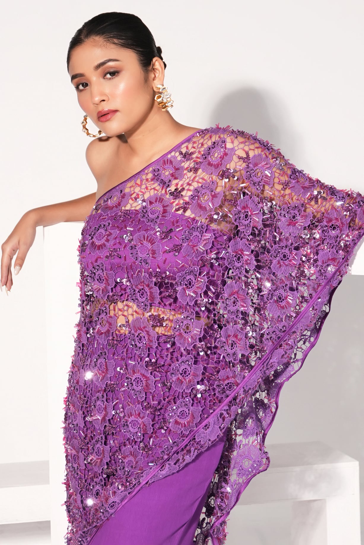 Purple Cotton Embellished One-Shoulder Co-Ord Set by Nayantara Couture ...