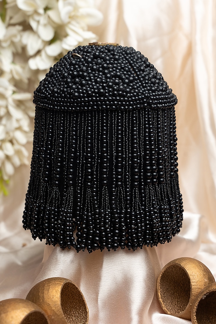 Black Suede Pearl & Bead Work Potli Design by Nayaab by Sonia at Pernia ...