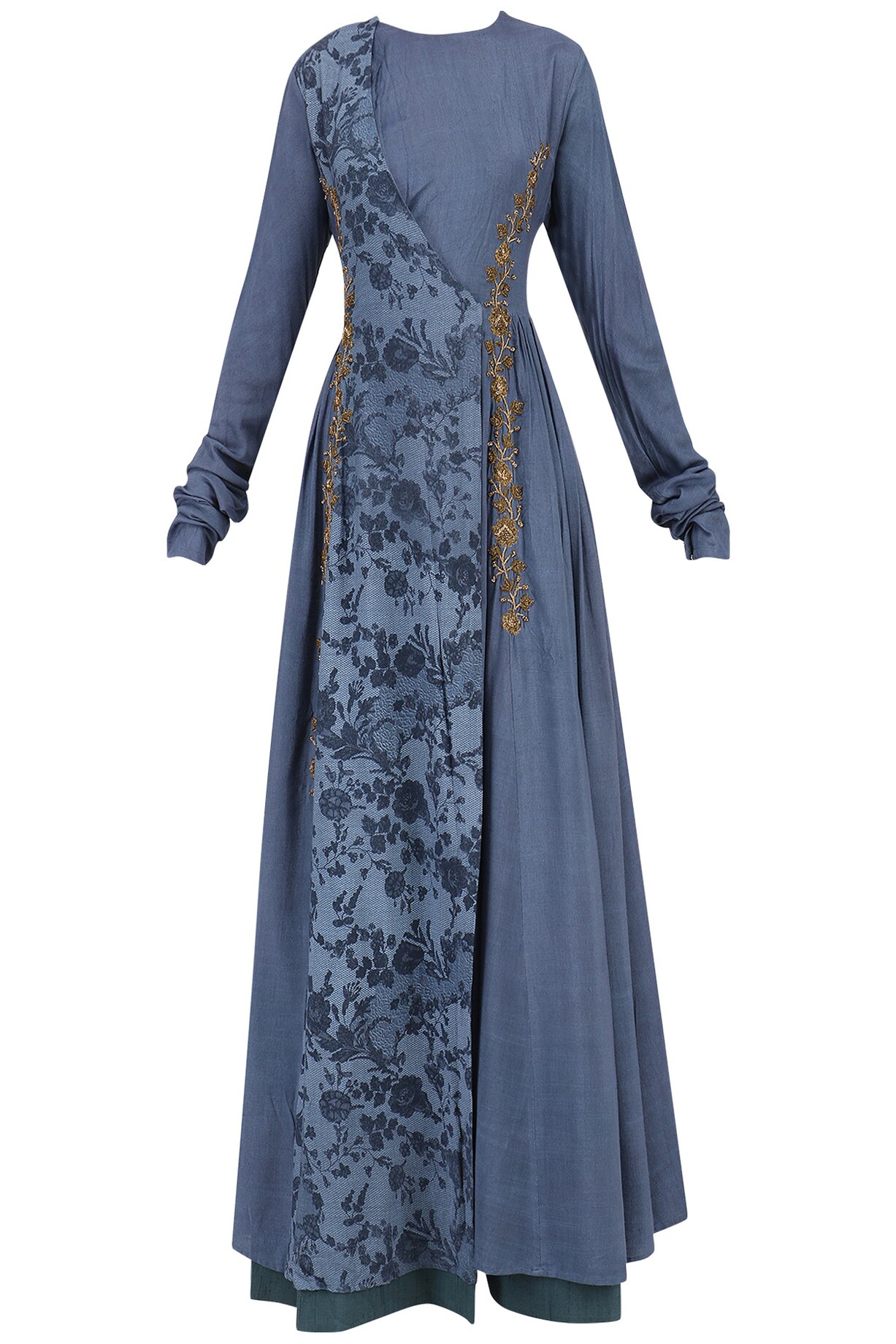 Blue embroidered mesh print angrakha anarkali available only at Pernia ...