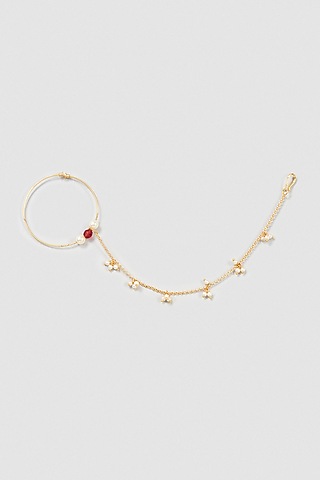 Gold Finish Red & White Pearl Nath by Nepra By Neha Goel at Pernia's ...