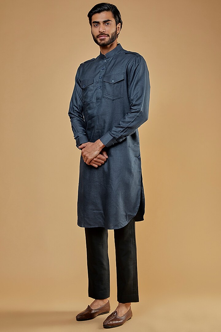 Blue Silk Pathani Kurta Set by Nero by Shaifali & Satya at Pernia's Pop ...