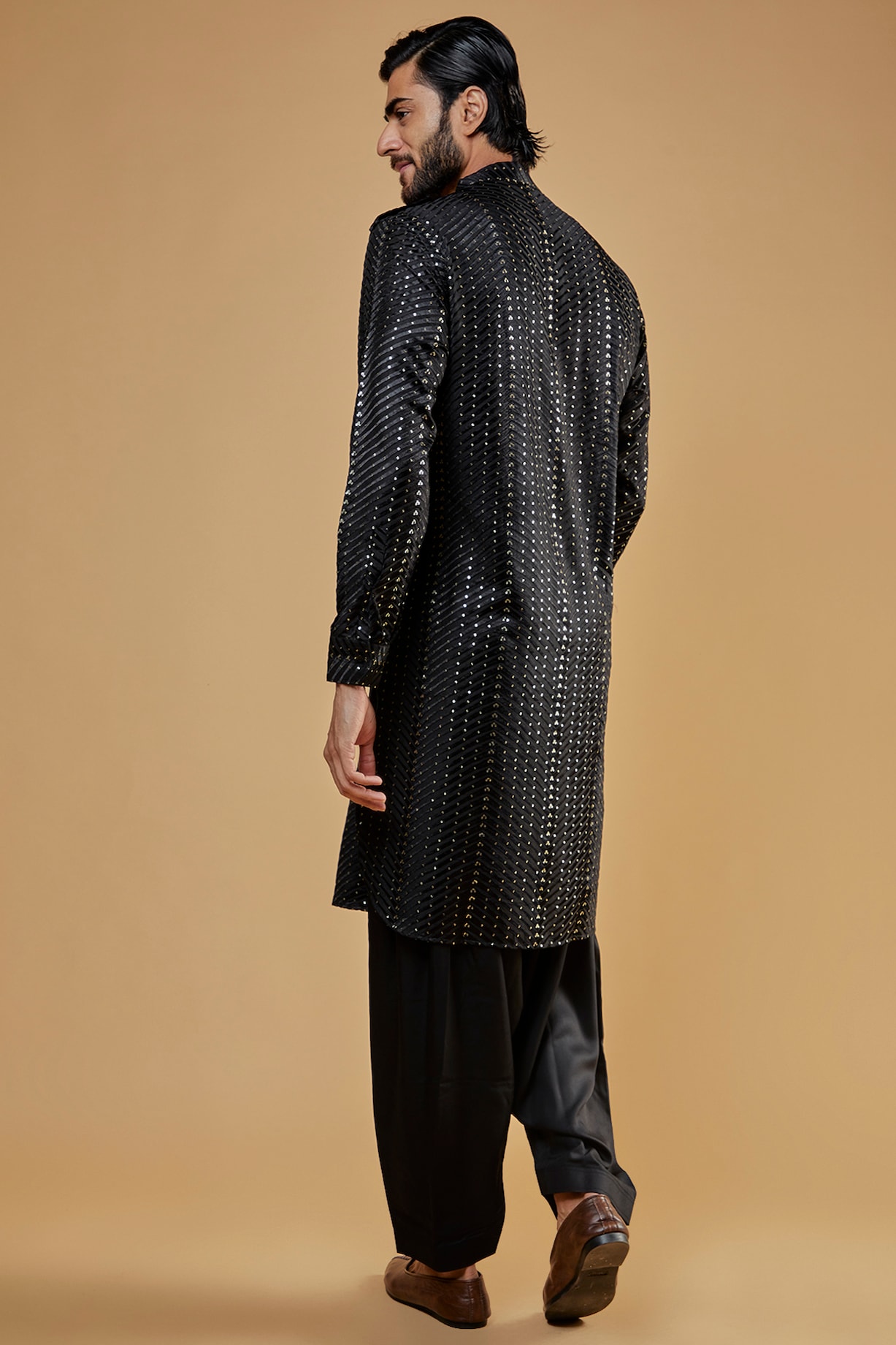 Black Lucknowi Pathani Kurta Set by Nero by Shaifali & Satya at Pernia ...