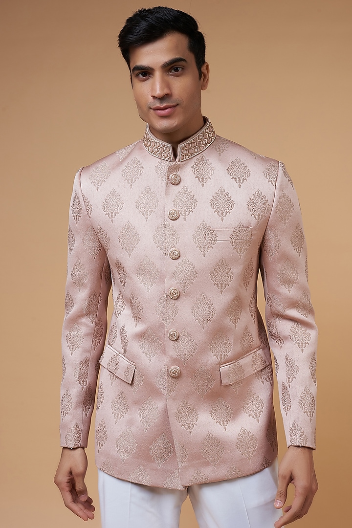 Pink Jacquard Embroidered Jodhpuri Set by Nero by Shaifali & Satya at ...