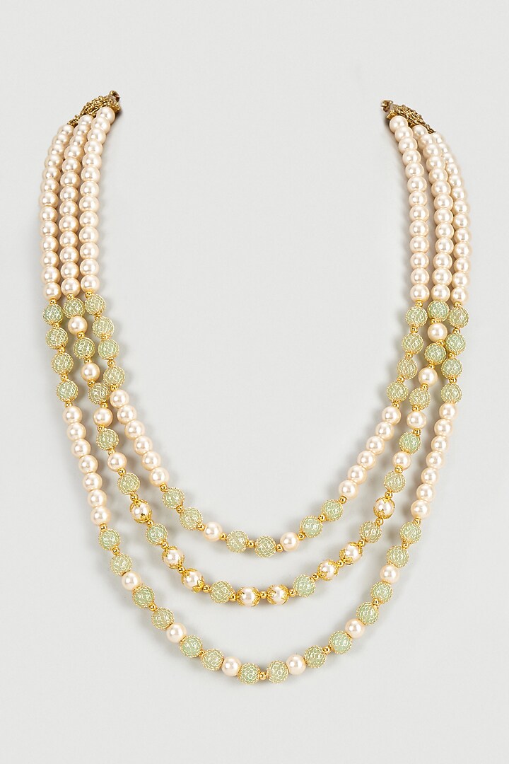 Beige Pearl Beaded Layered Mala by Nero by Shaifali & Satya at Pernia's ...