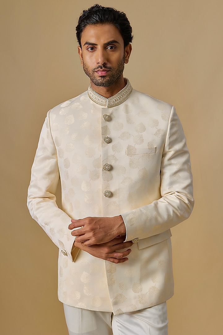 Ivory Silk Hand Embroidered Jodhpuri Set by Nero By Shaifali & Satya at ...