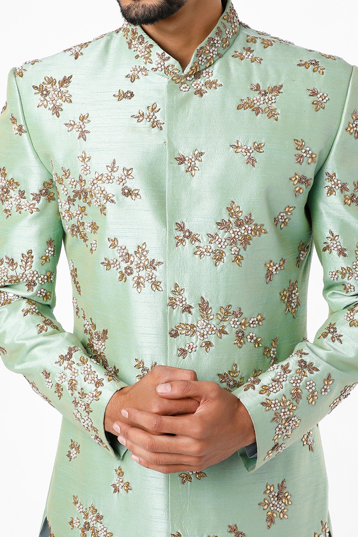 Ice Mint Embroidered Wedding Sherwani Set by Nero by Shaifali & Satya ...