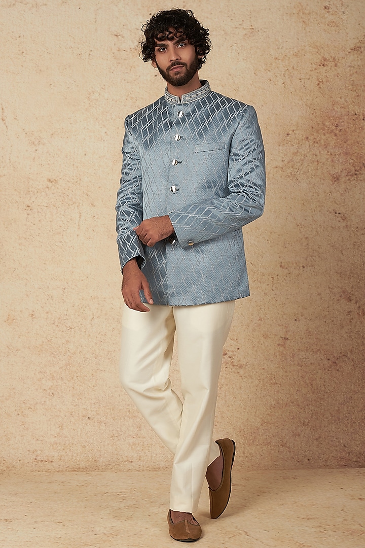 Steel Blue Hand Work Jodhpuri Set by Nero by Shaifali & Satya at Pernia ...