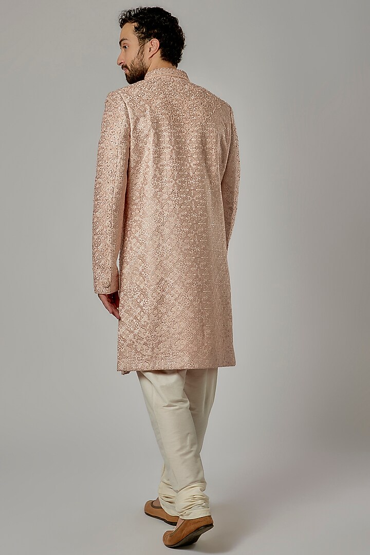 Onion Pink Lucknowi Wedding Sherwani Set by Nero by Shaifali & Satya at ...
