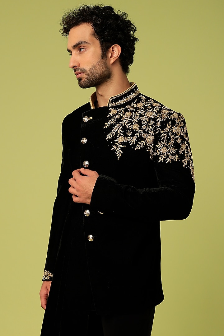 Black Velvet Jodhpuri Set by Nero by Shaifali & Satya at Pernia's Pop ...