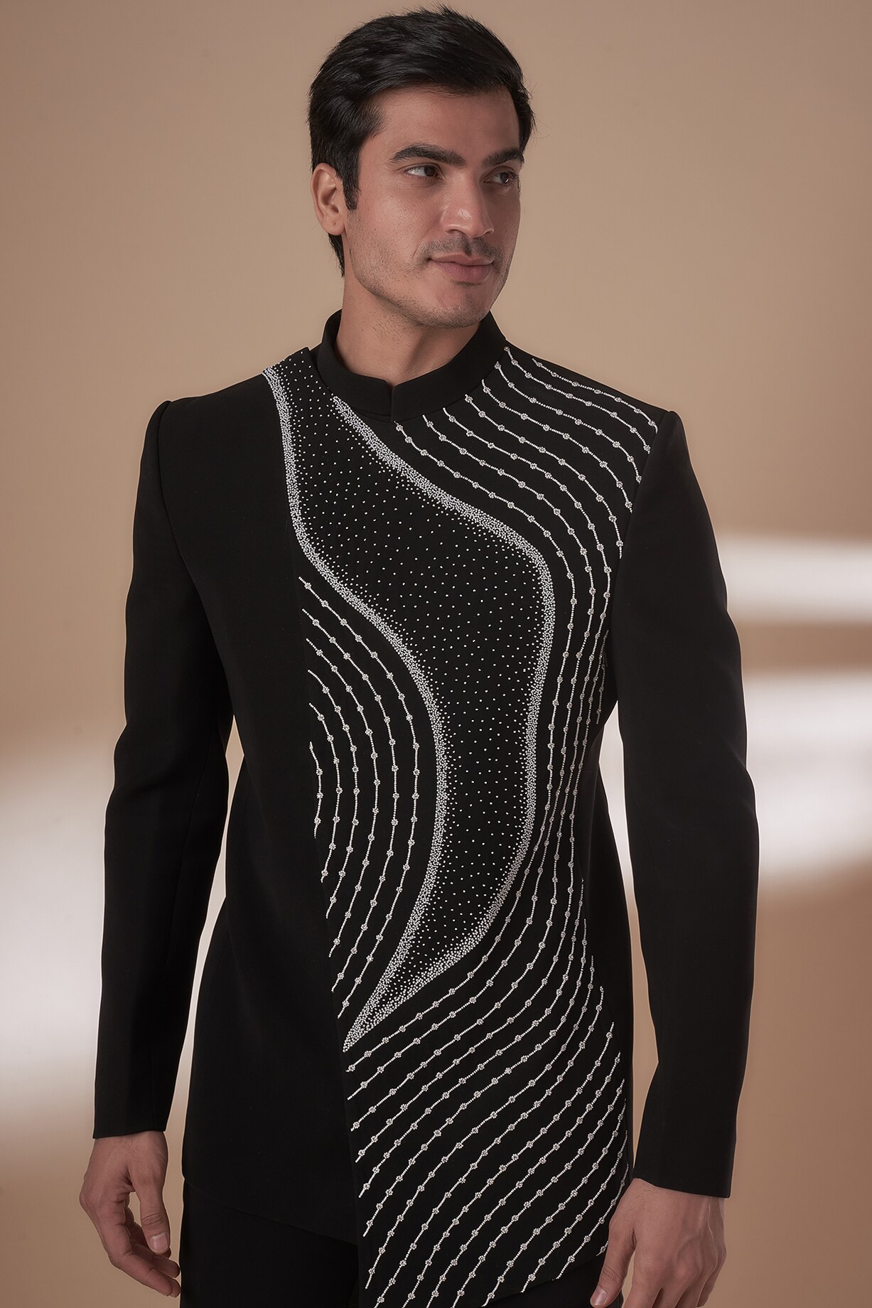 Black Boomario Fabric Hand Work Jodhpuri Set by Nero by Shaifali ...