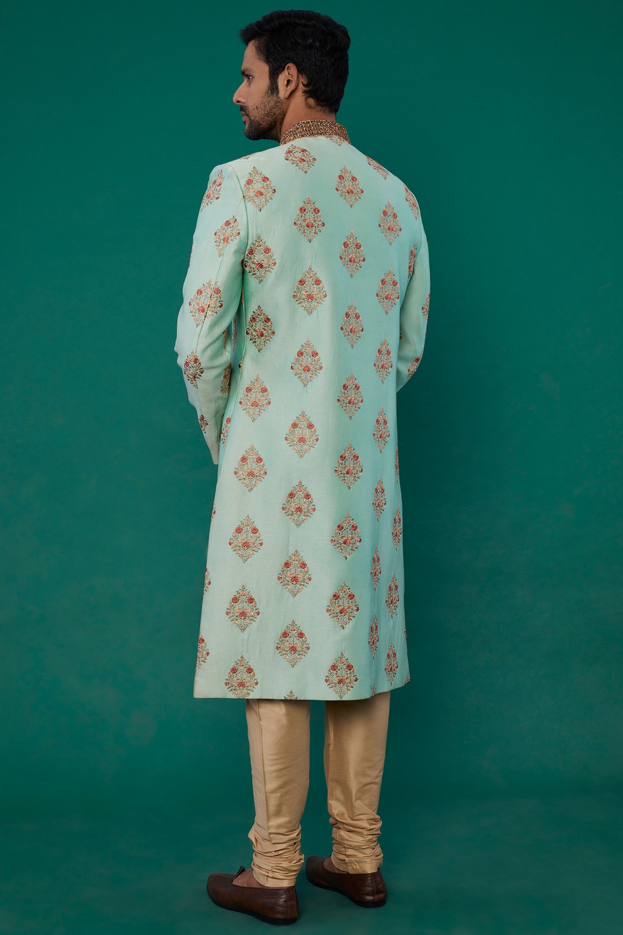 Pastel Green Embroidered Wedding Sherwani Set by Nero by Shaifali ...