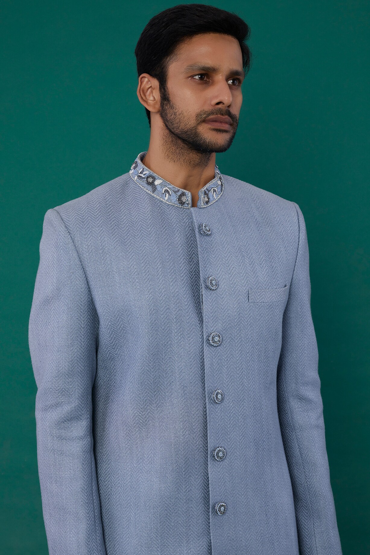 Lilac Matka Silk Wedding Sherwani Set by Nero by Shaifali & Satya at ...