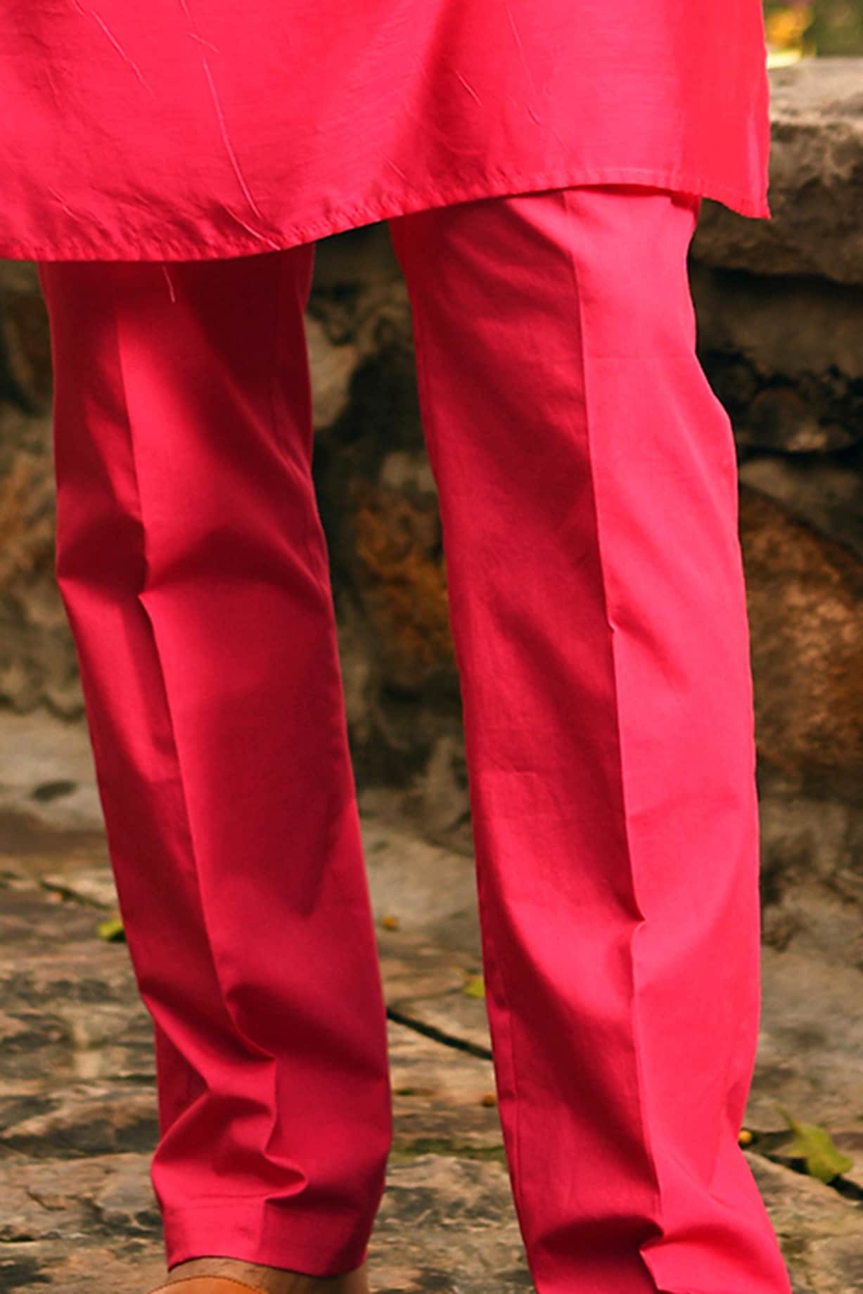 Reddish-Pink Floral Printed Nehru Jacket With Kurta Set by Neha Chopra ...