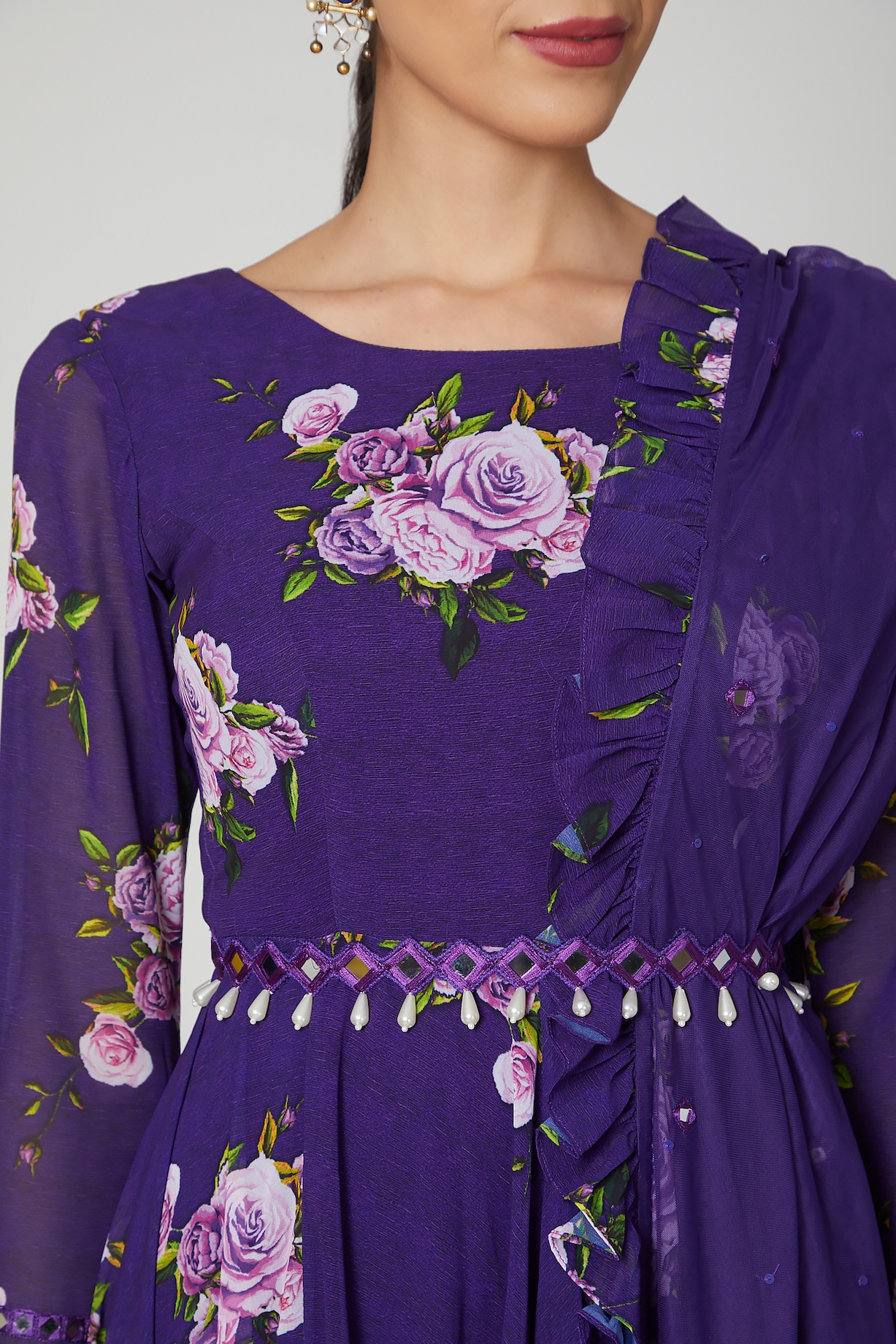 Deep Purple Printed & Embroidered Anarkali Set by Neha Chopra Tandon at ...