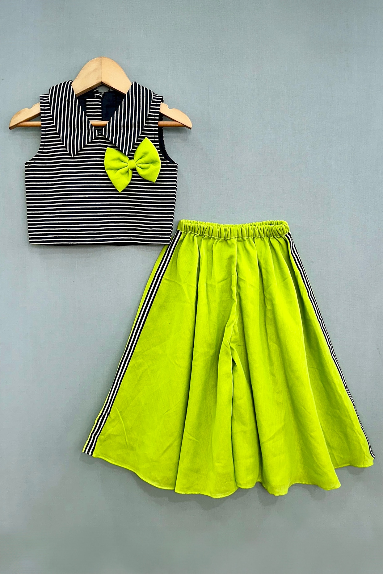 Lime Green Muslin Palazzo Pant Set For Girls by Label Neeti at Pernia's ...