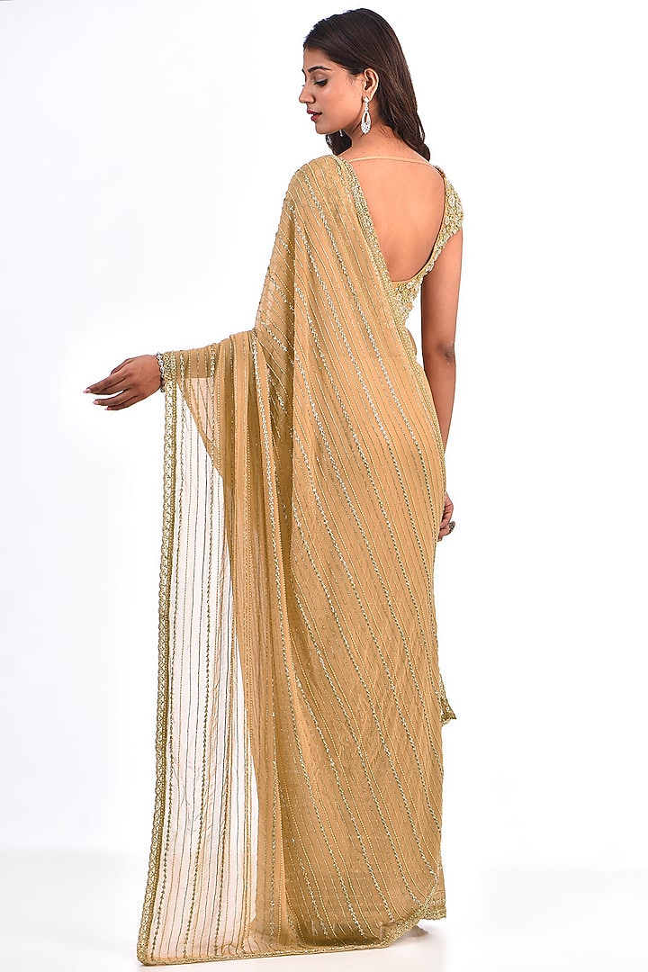 Gold Net & Viscose Embroidered Saree Set by COUTURE BY NIHARIKA at ...