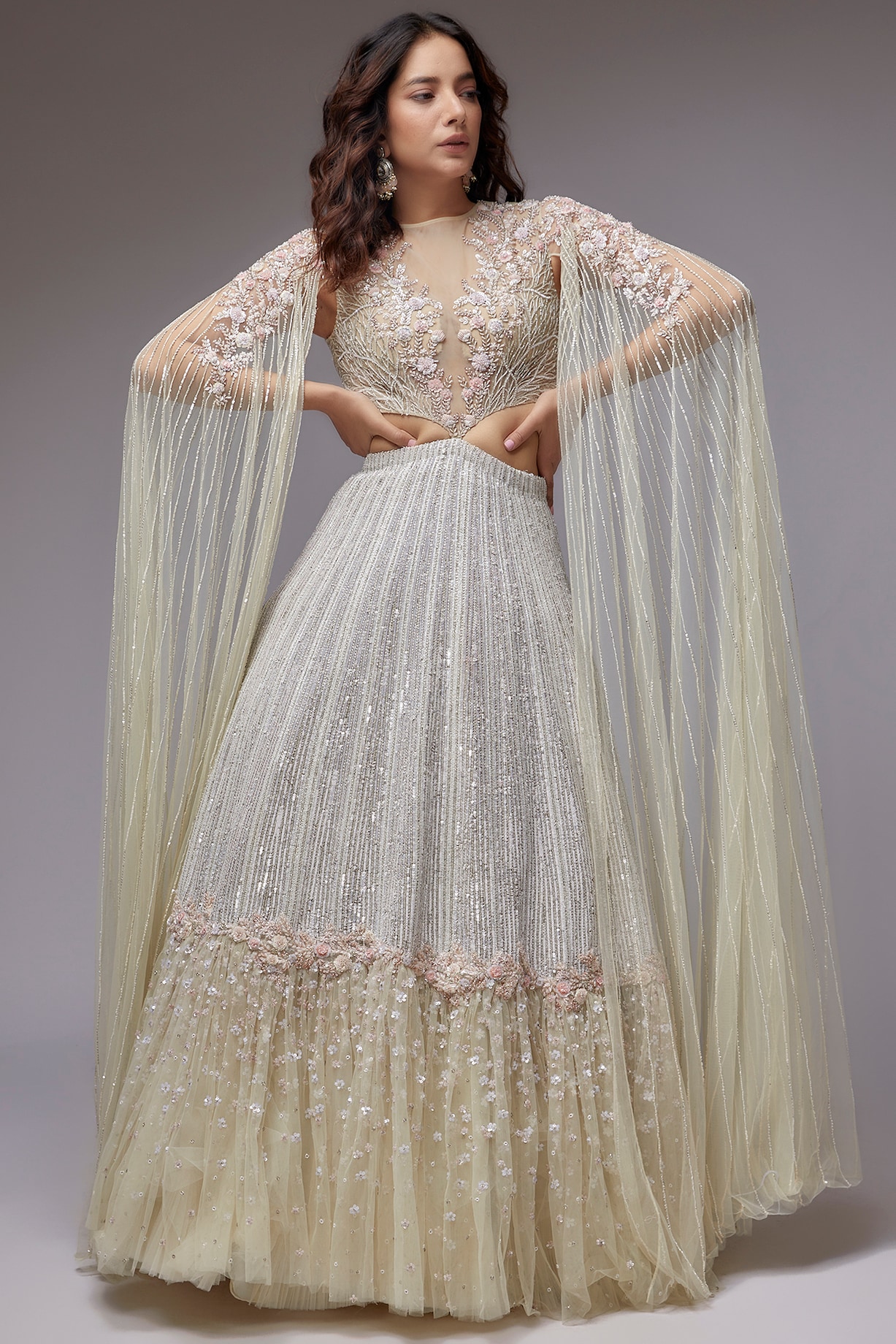 Ivory Net & Organza Embroidered Bridal Lehenga Set by COUTURE BY ...