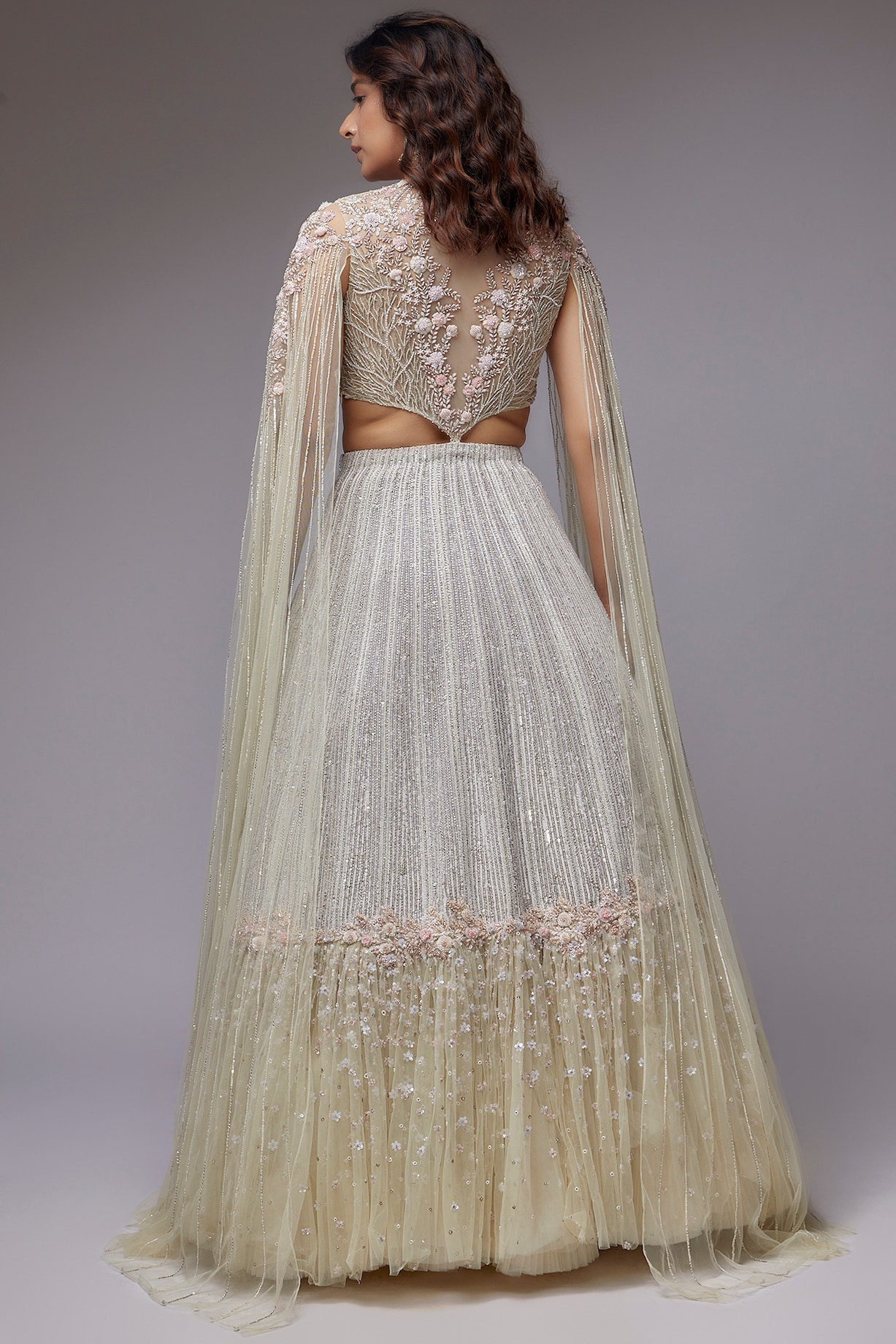 Ivory Net & Organza Embroidered Bridal Lehenga Set by COUTURE BY ...