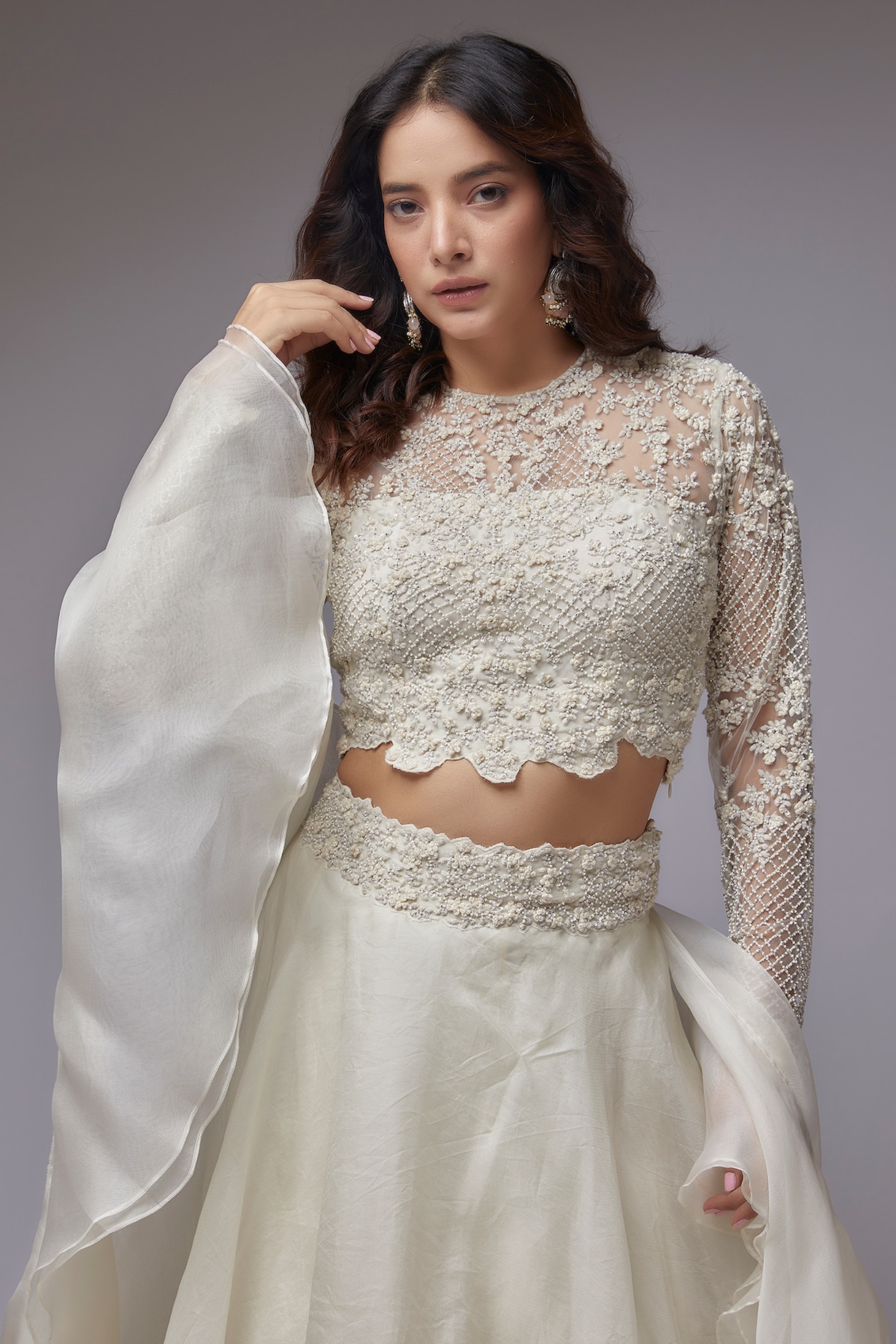 Ivory Organza Wedding Lehenga Set by COUTURE BY NIHARIKA at Pernia's ...