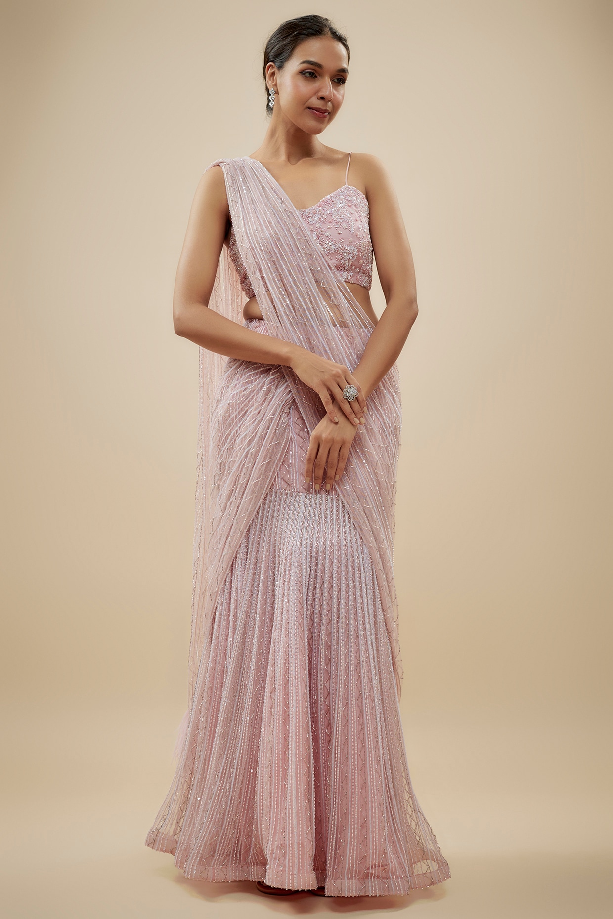 Pink Net Saree Set by COUTURE BY NIHARIKA at Pernia's Pop Up Shop 2025