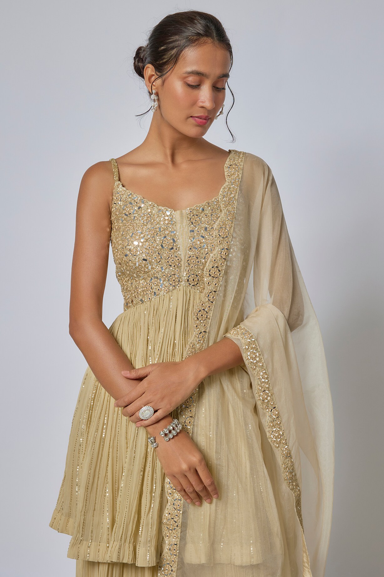 Champagne Georgette Sharara Set by COUTURE BY NIHARIKA at Pernia's Pop ...