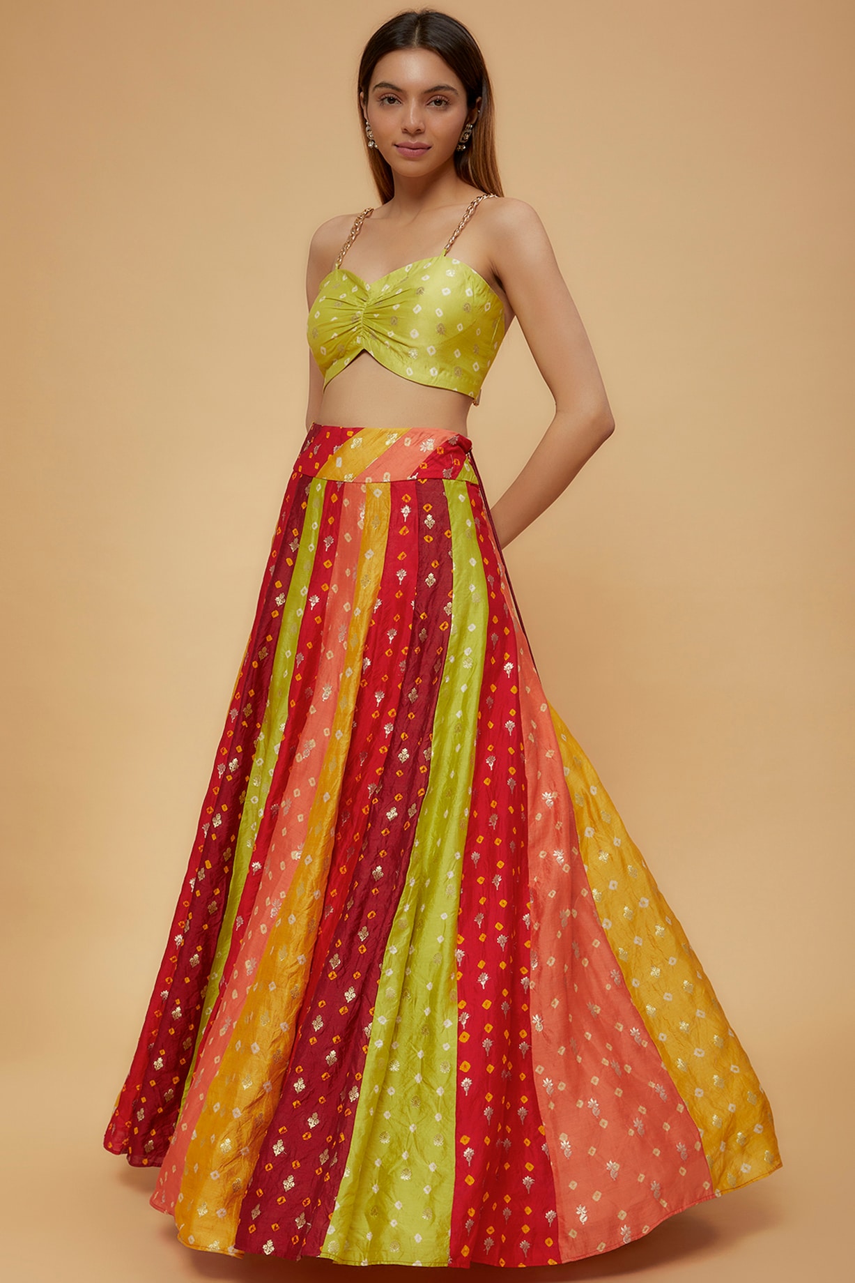 Multi-Coloured Pure Bandhani Wedding Lehenga Set by Neha Mehta Couture ...