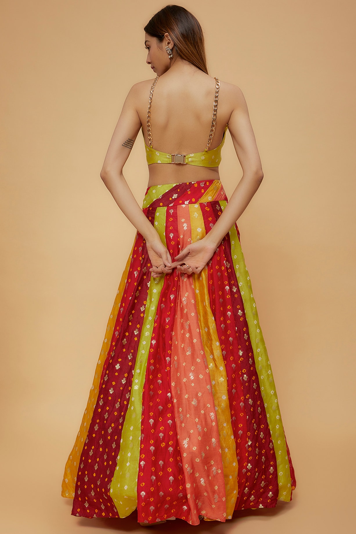 Multi-Coloured Pure Bandhani Wedding Lehenga Set by Neha Mehta Couture ...