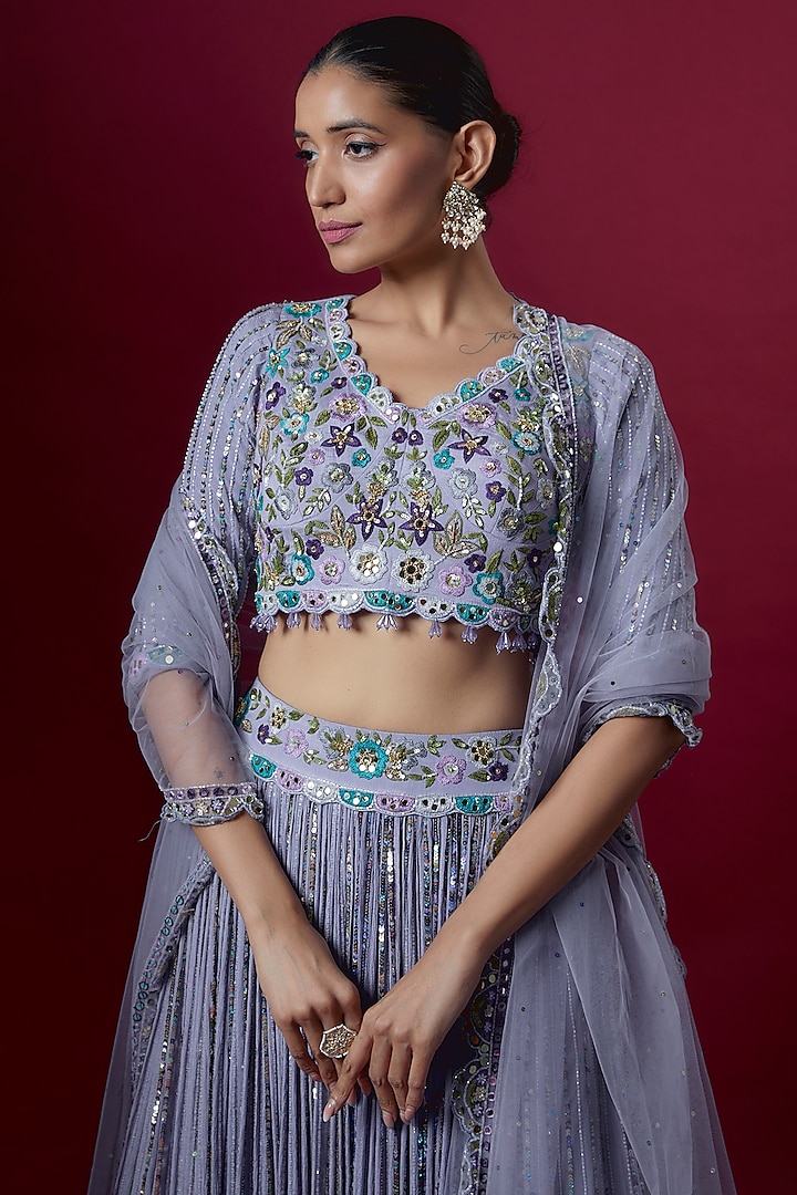 Purple Silk Hand Embroidered Wedding Lehenga Set by Neha Mehta Couture ...