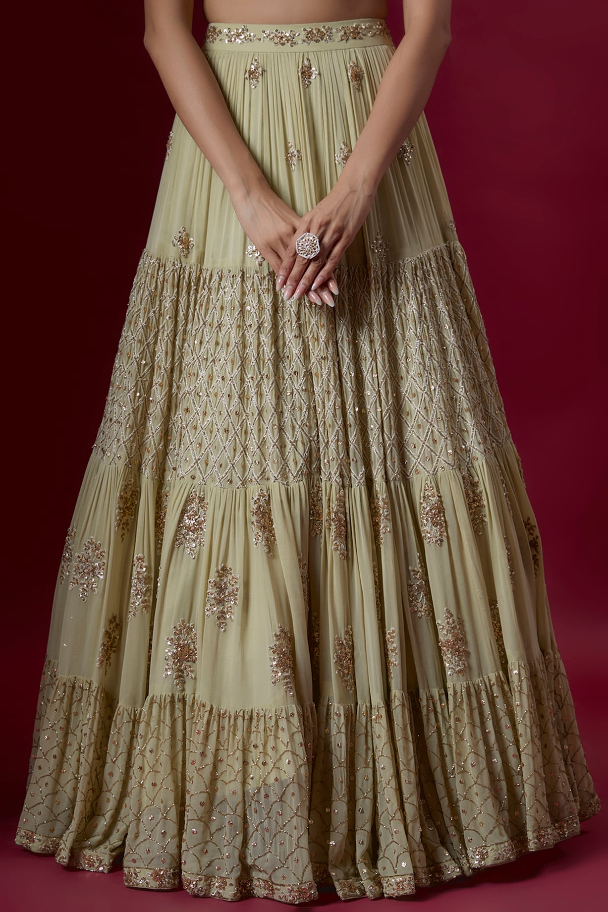 Sage Green Silk Hand Embroidered Bridal Lehenga Set by Neha Mehta ...
