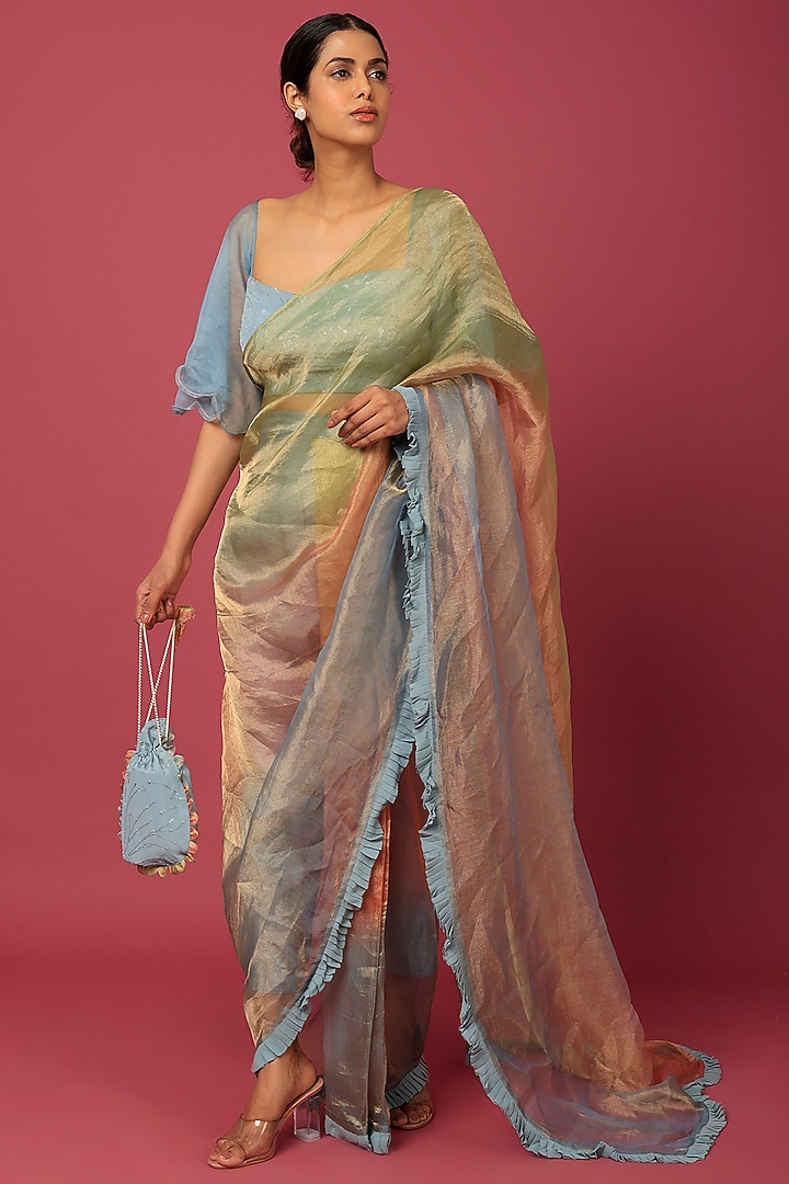 Bali Blue Chanderi & Tissue Pant Saree Set by NEITRI at Pernia's Pop Up ...