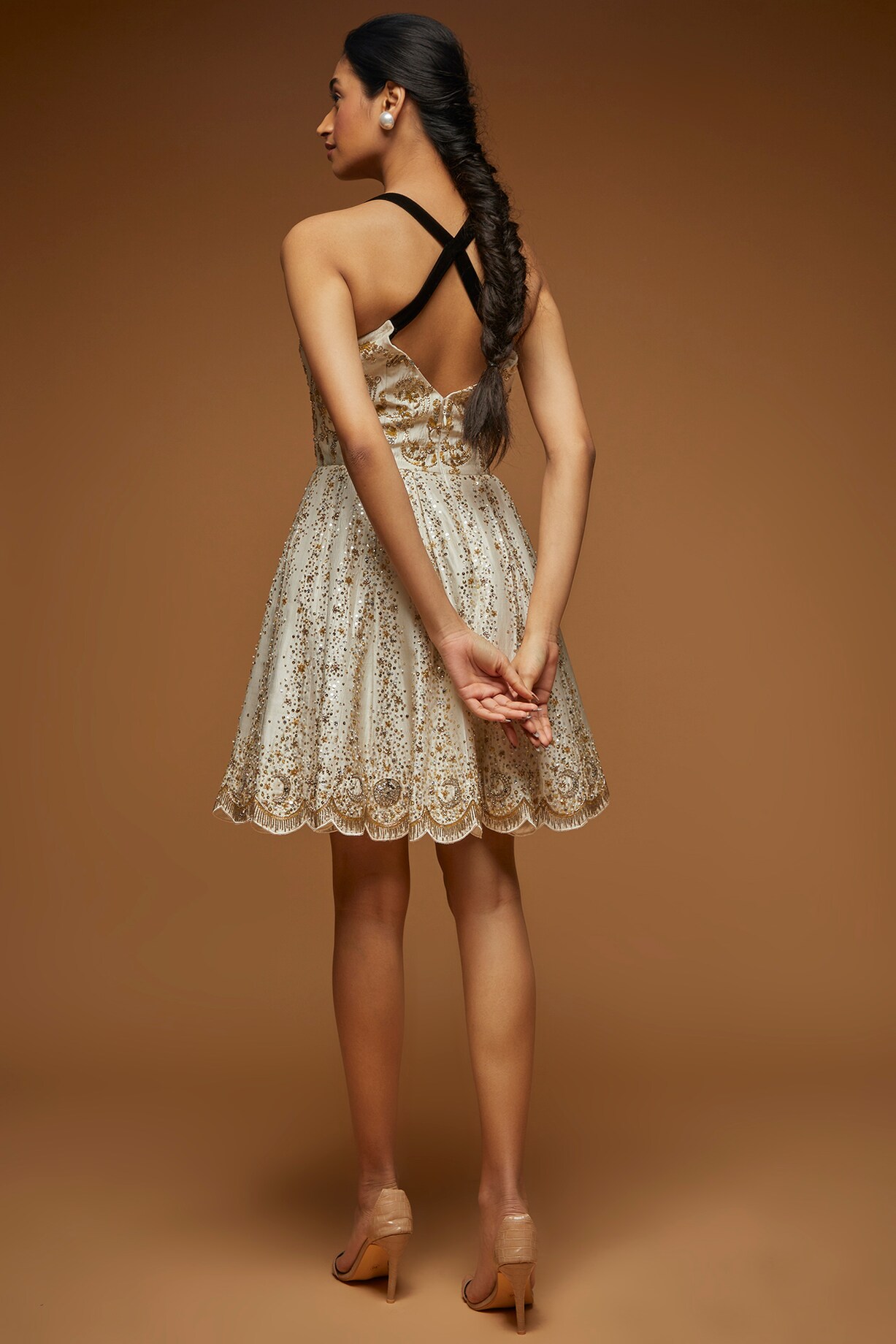 White Raw Silk Embellished Mini Dress Design by Neeta Lulla at Pernia's ...