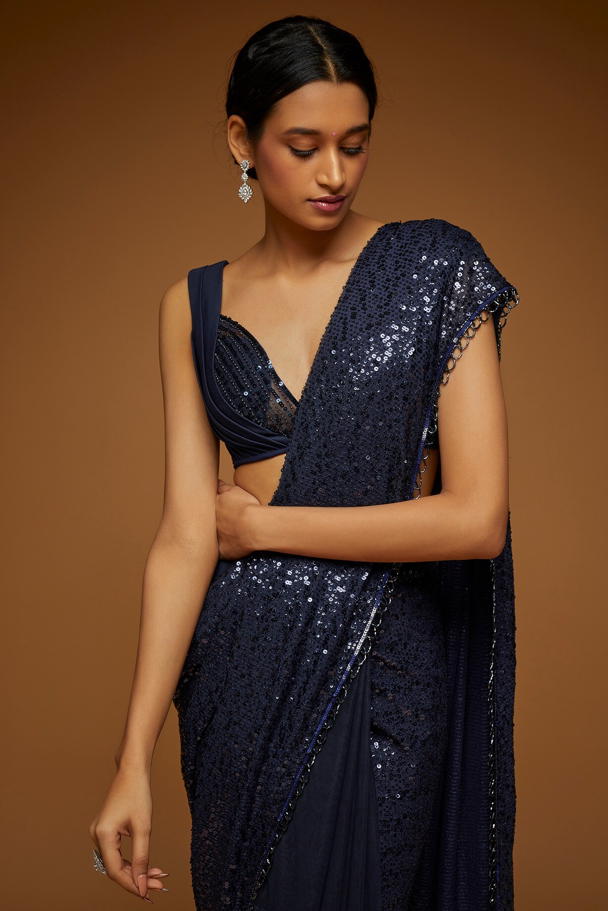 Royal Blue Tulle Embroidered Saree Set by Neeta Lulla at Pernia's Pop ...