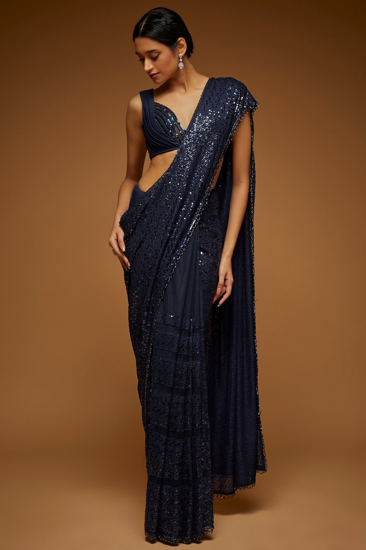 Royal Blue Tulle Embroidered Saree Set by Neeta Lulla at Pernia's Pop ...