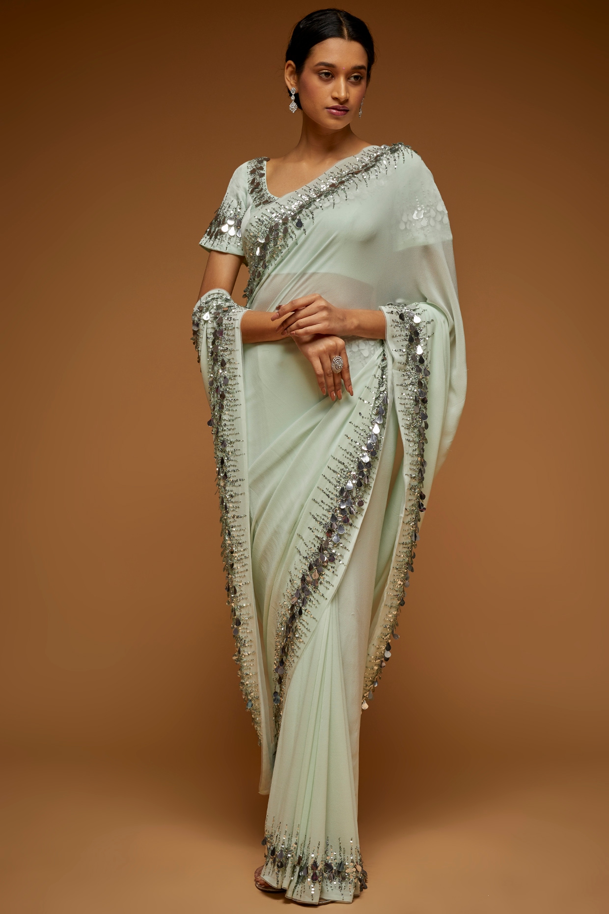 Ocean Blue Georgette Embellished Saree Set by Neeta Lulla at Pernia's ...