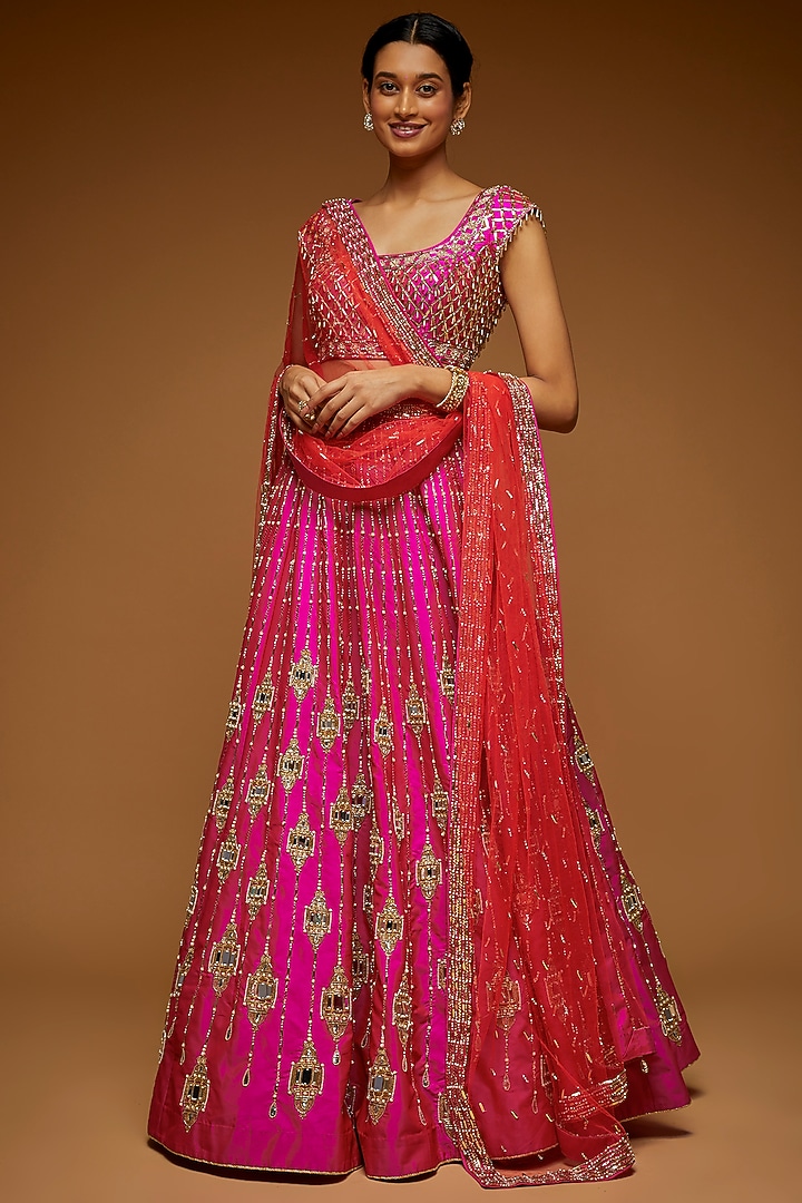 Hot Pink Silk Embroidered Bridal Lehenga Set by Neeta Lulla at Pernia's ...