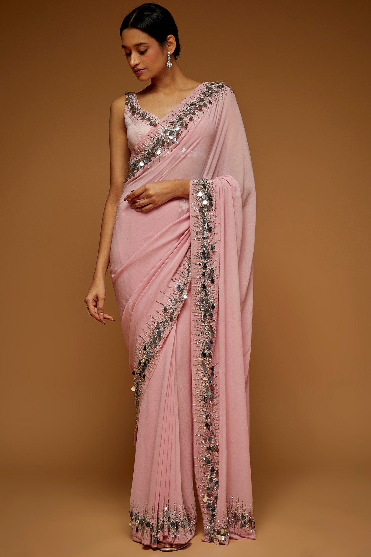 Baby Pink Georgette Embellished Saree Set by Neeta Lulla at Pernia's ...