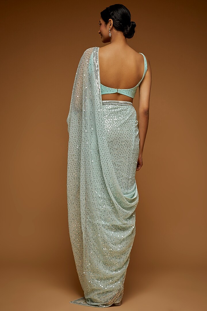 Ice Blue Tulle Embellished Saree Set by Neeta Lulla at Pernia's Pop Up ...