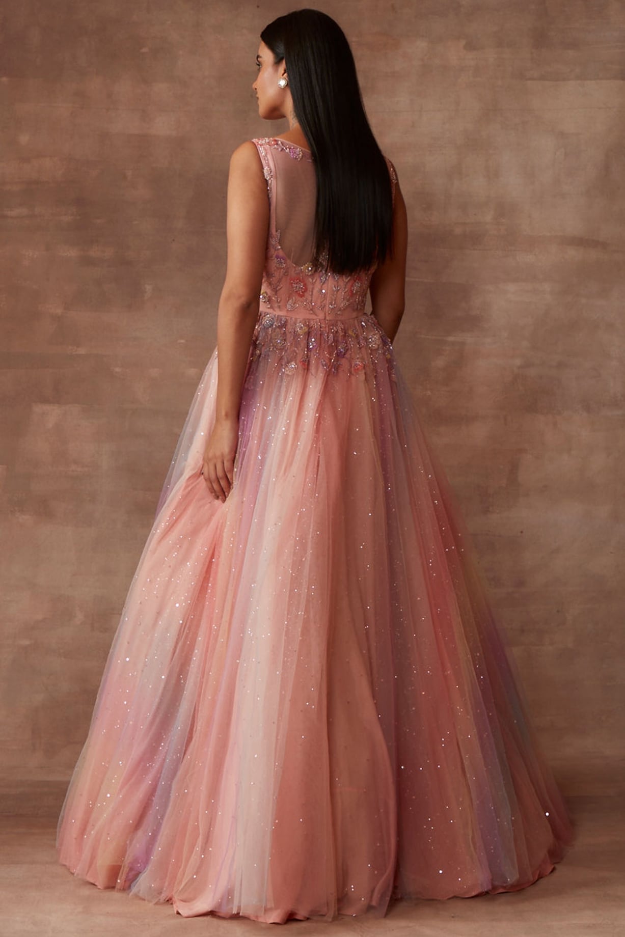 Peach-Rainbow Tulle Embellished Gown by Neeta Lulla at Pernia's Pop Up ...