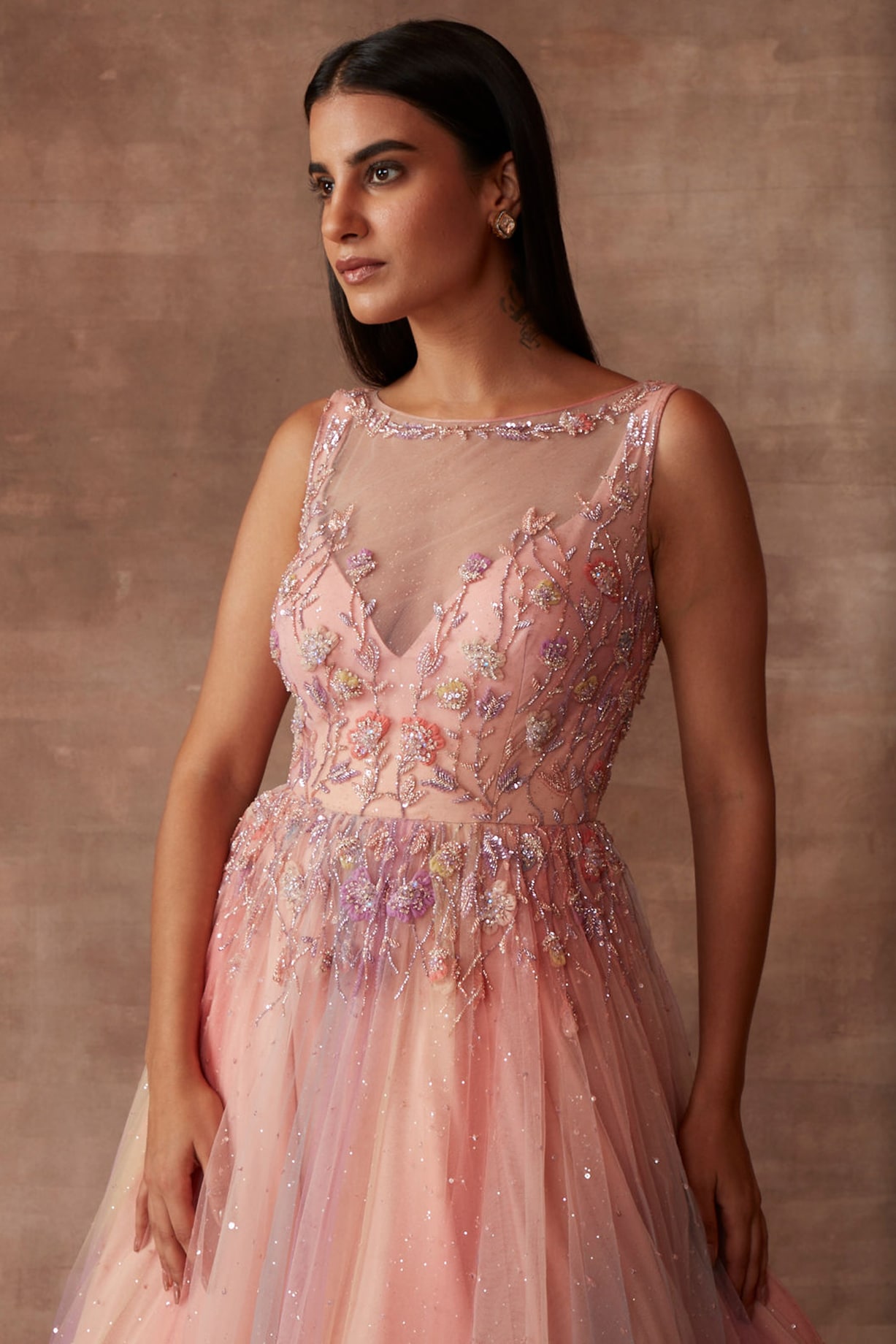 Peach-Rainbow Tulle Embellished Gown by Neeta Lulla at Pernia's Pop Up ...