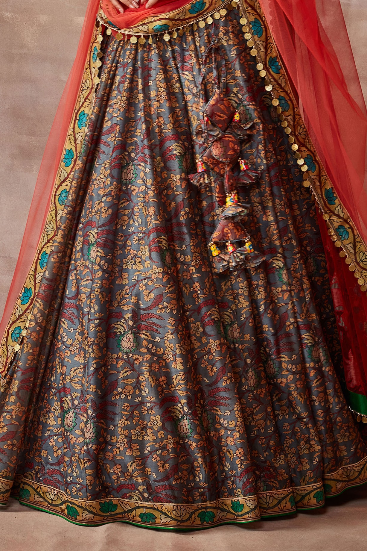 Crude Green Chanderi Silk Block Printed Wedding Lehenga Set by Neeta ...