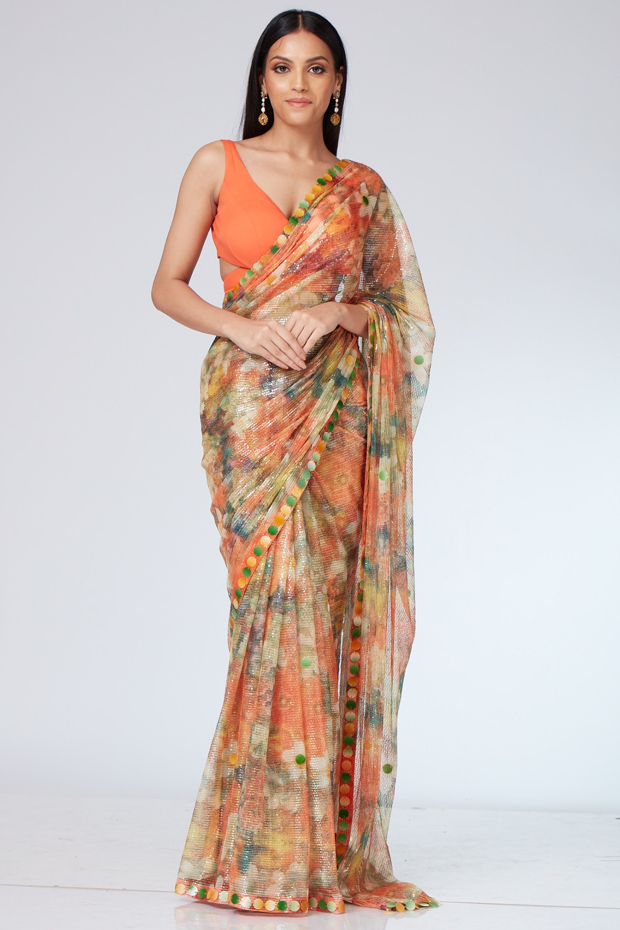 Orange Tulle Embroidered Saree Set by Neeta Lulla at Pernia's Pop Up ...