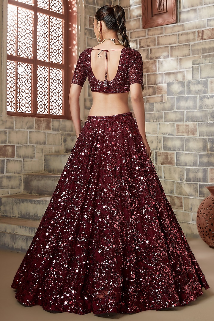 Maroon Tulle Embroidered Bridal Lehenga Set by Neeta Lulla at Pernia's ...