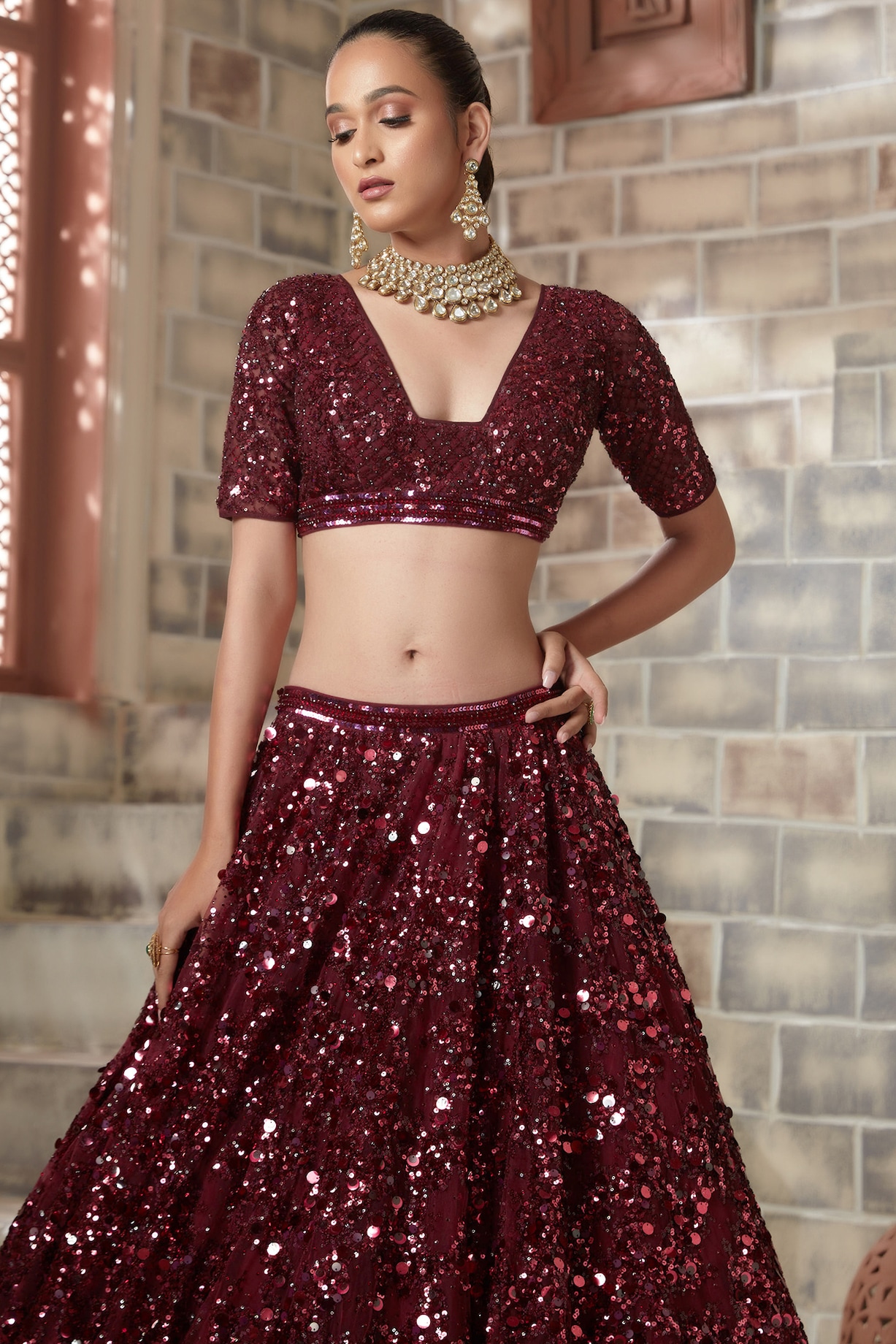 Maroon Tulle Embroidered Bridal Lehenga Set by Neeta Lulla at Pernia's ...